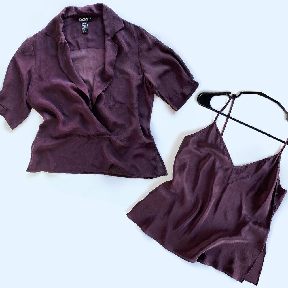 Dkny Vintage 100% Silk Set Camisole + Collared Oversh… - Gem